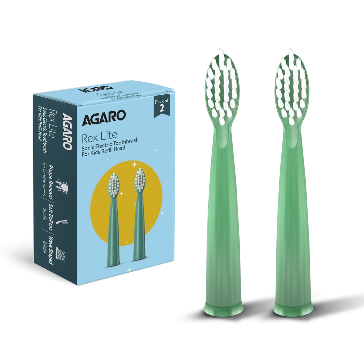 Rex Lite Kids Brush Head Refill set of 2pcs,Replacement Brush Heads – Agaro
