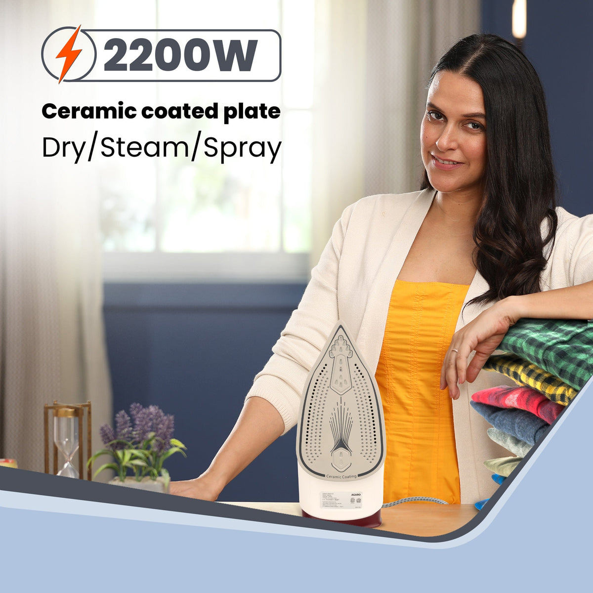 Imperial Steam Iron, 2200W, Ceramic Coated Sole Plate, Fast Heating – Agaro