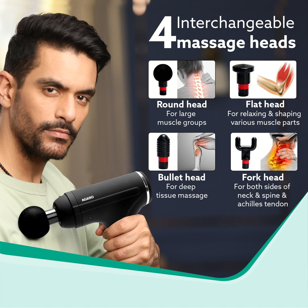 AGARO Galaxy Gun Massager Black | 4 Massage heads & Powerful 25W motor ...