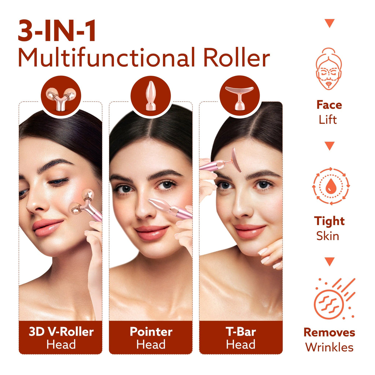 AGARO 3-In-1 Face Roller, 3D V-Roller Head, Pointer Head, Facial Roller Kit