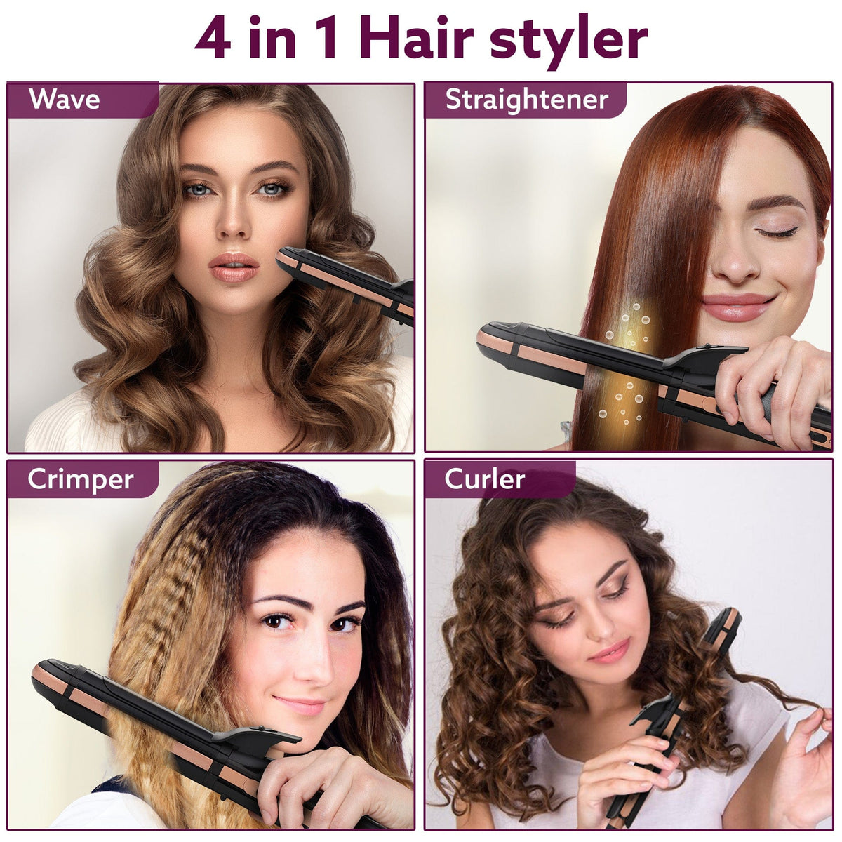4 in1 hair Straightener, Wavy Hair, Crimper, Curler, Hair Styler – Agaro