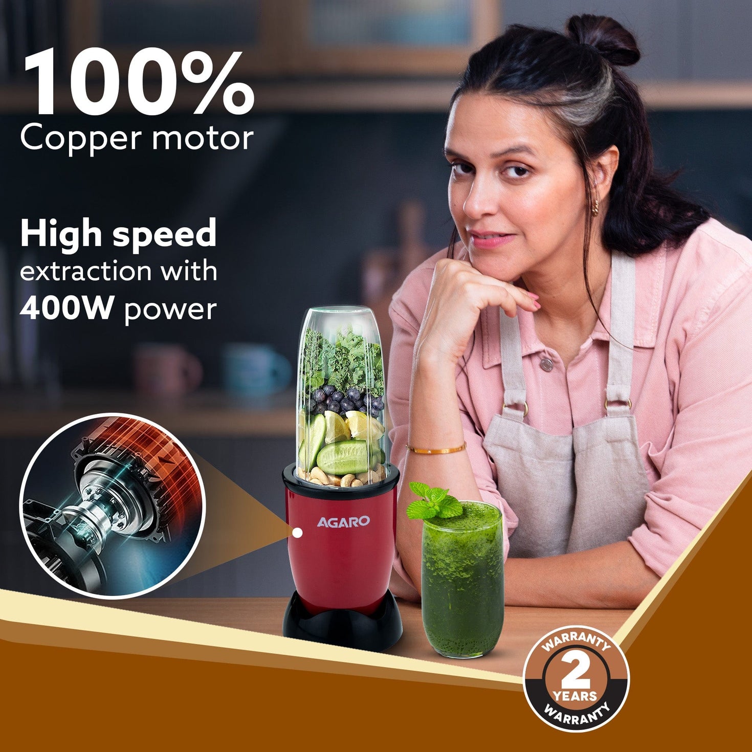 Regal 3 Jar Personal Blender, 400W, Red & Black | AGARO – Agaro