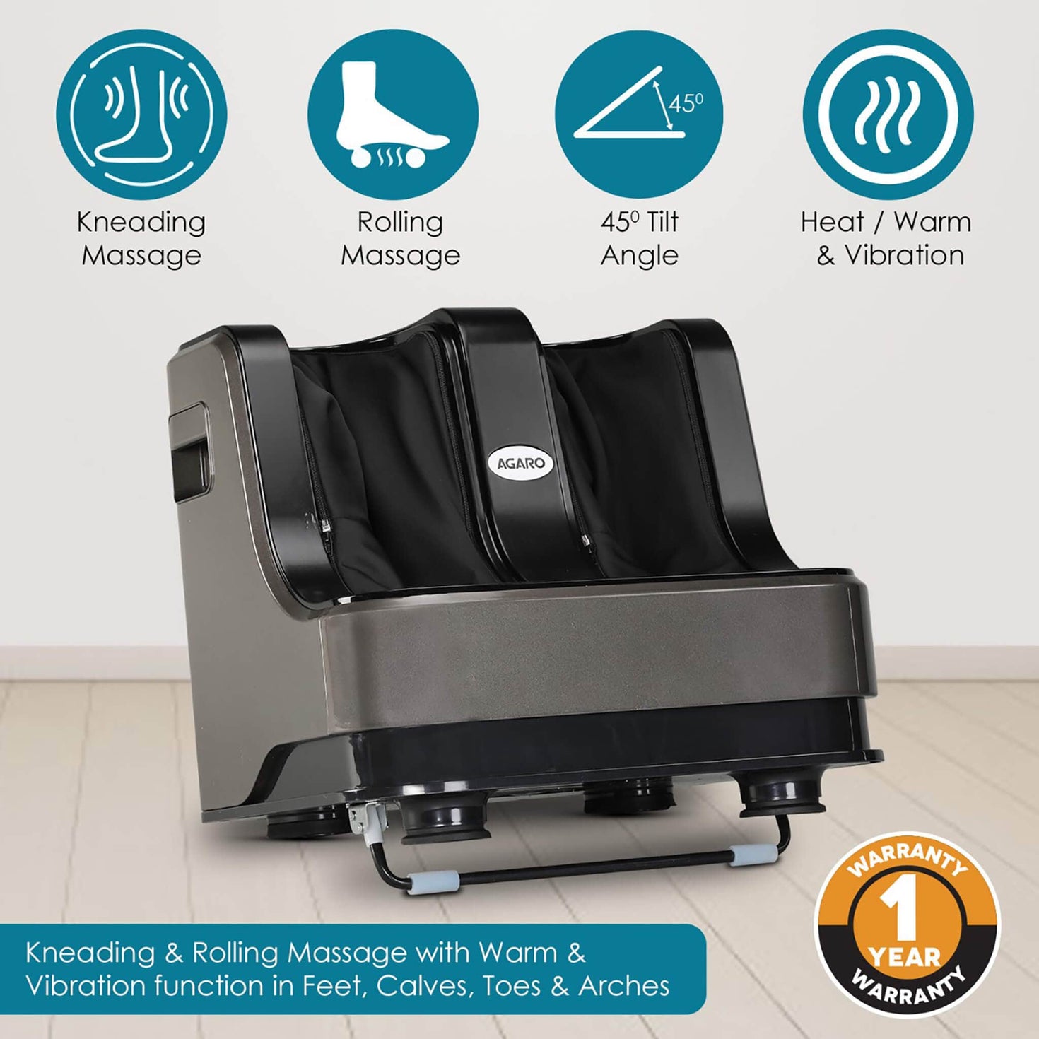 AGARO Rejoice Foot, Calf and Leg Massager with Heat and Vibration, 80W ...