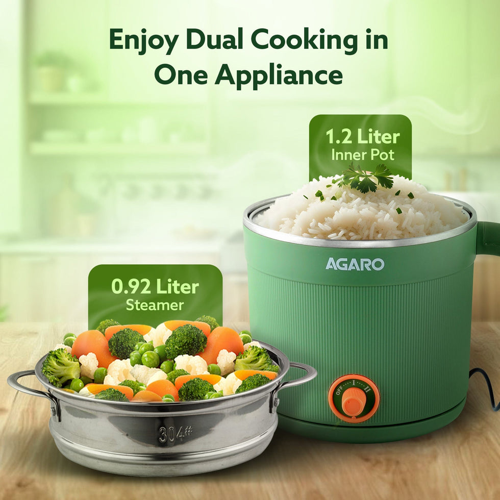Regency Multi Cook Kettle With Steamer, 1.2L (Sea Green) | AGARO – Agaro
