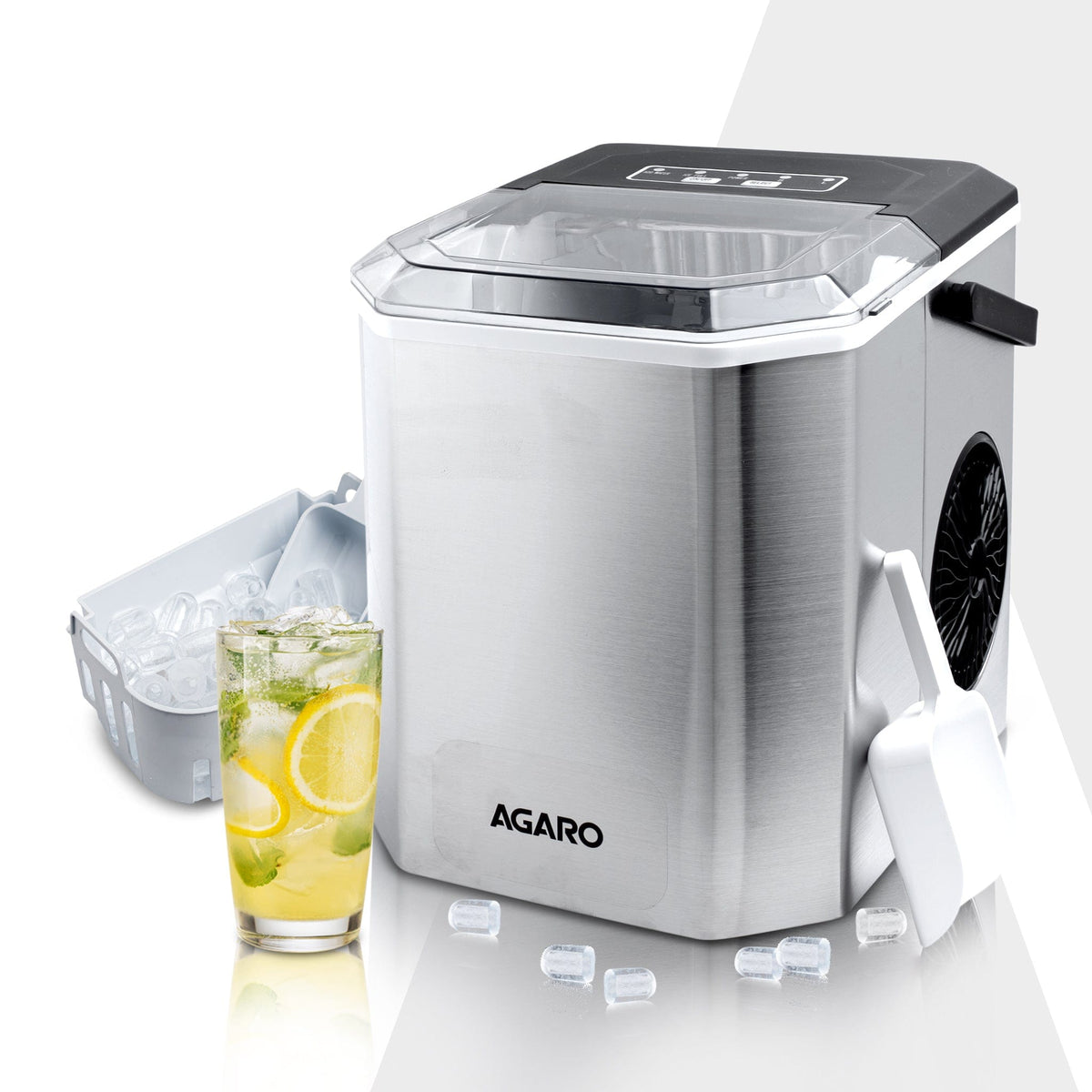 AGARO Regal Compact Ice Maker – 1.2 L Water Tank, Stainless-Steel Body ...
