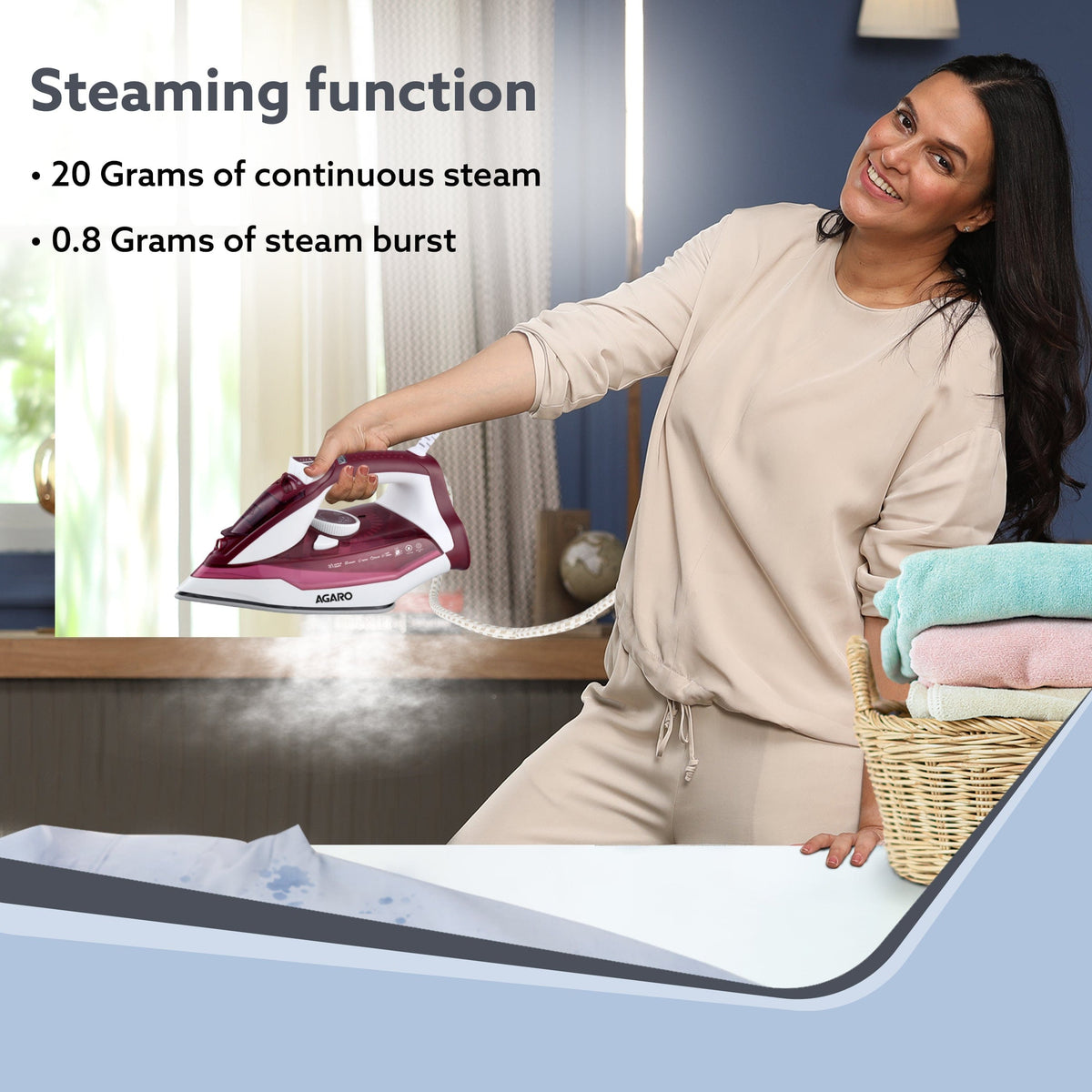 Imperial Steam Iron, 2200W, Ceramic Coated Sole Plate, Fast Heating – Agaro