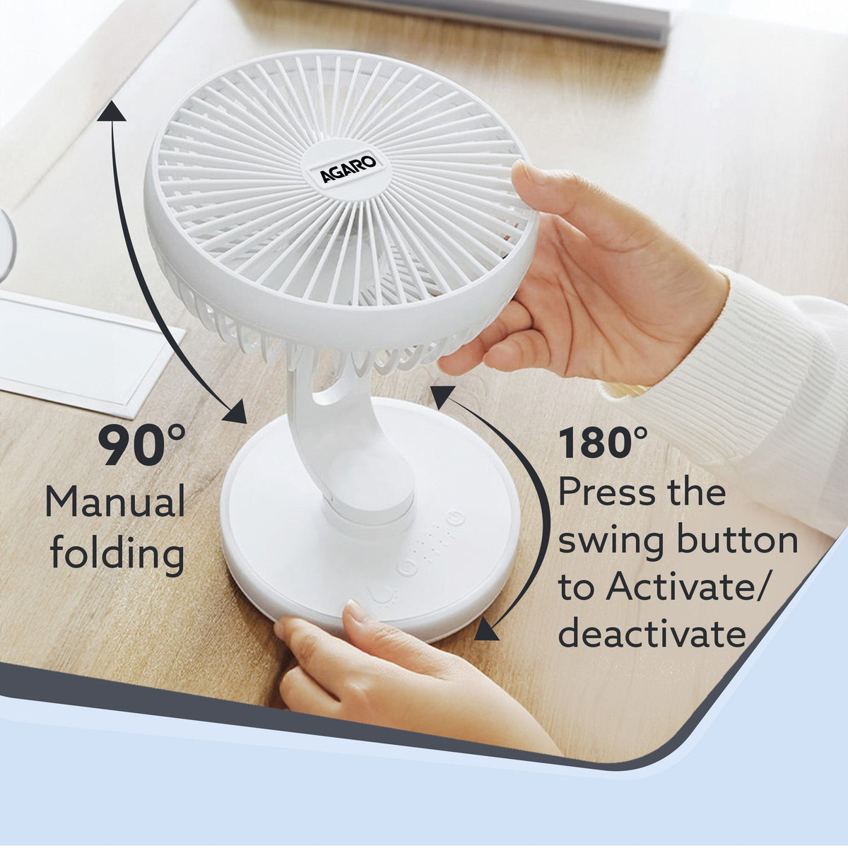AGARO Alpha Desktop Fan with Light, 6 Inches,4 Speeds, USB Rechargeable ...