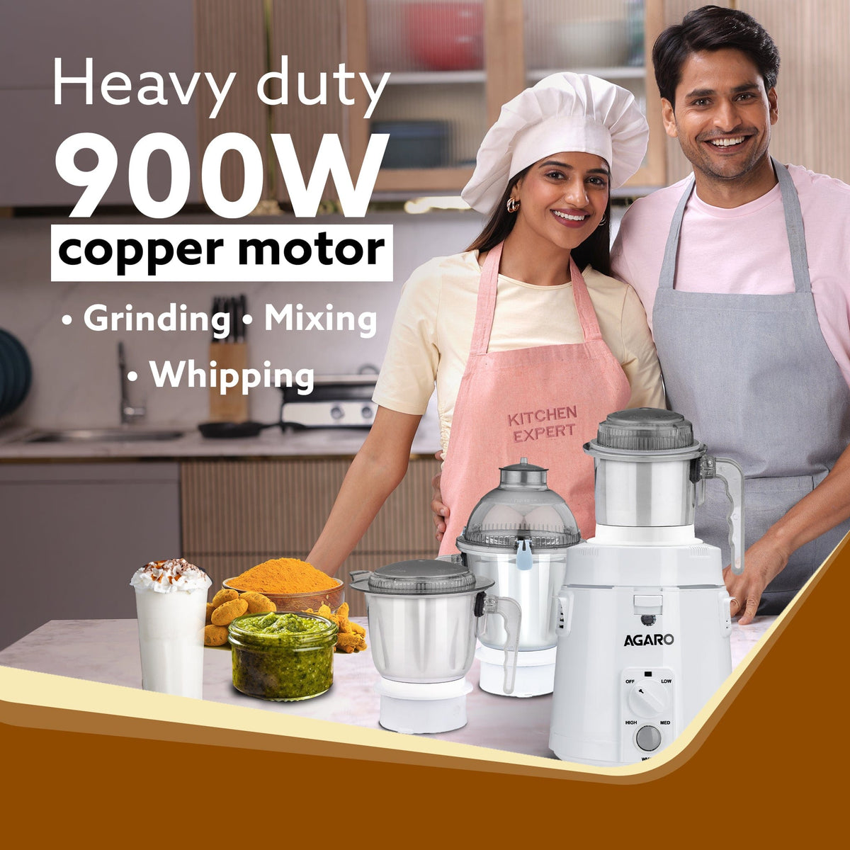 AGARO Royal Mixer Grinder 900W, Heavy Duty, 100% Pure Copper Motor – Agaro