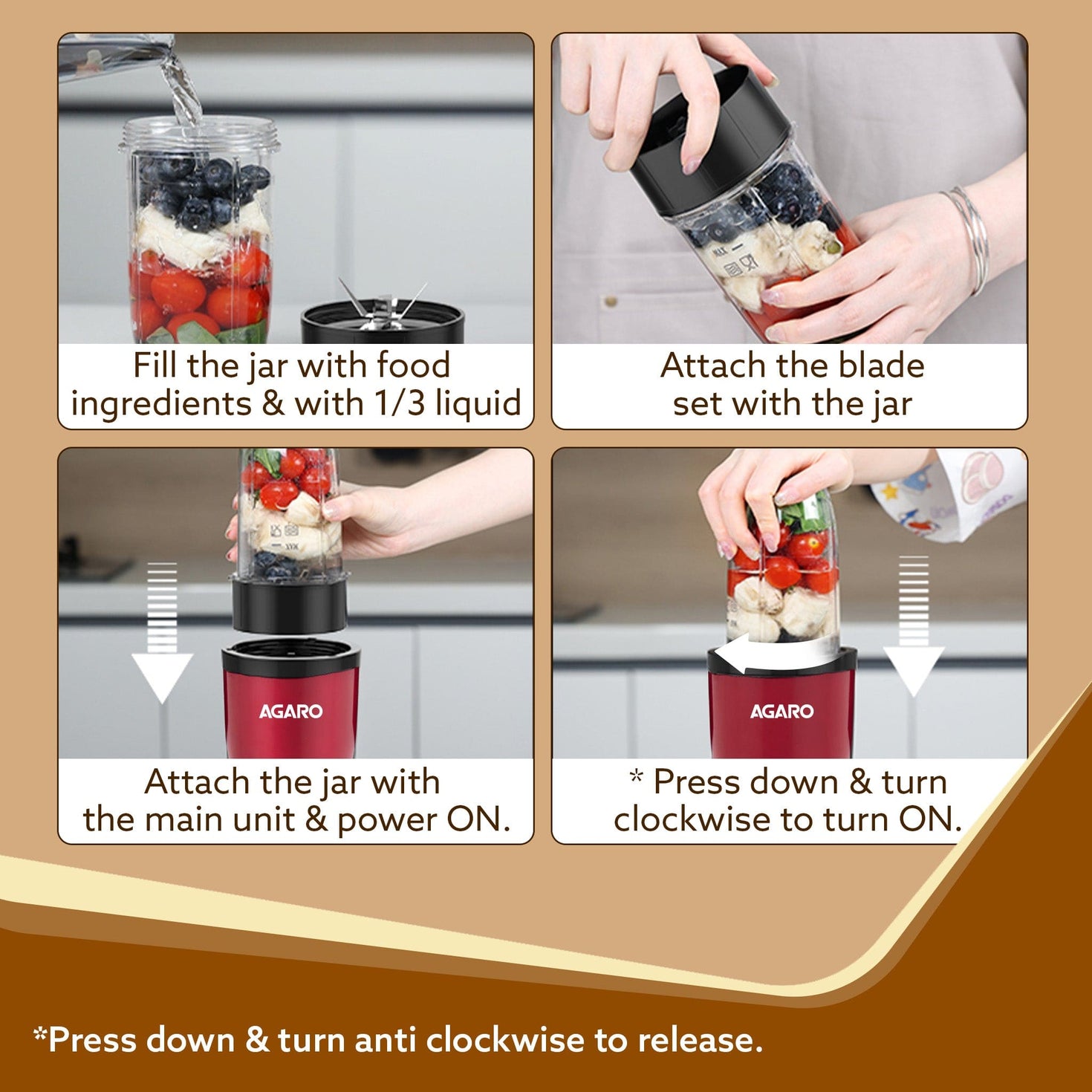 Regal 3 Jar Personal Blender, 400W, Red & Black | AGARO – Agaro