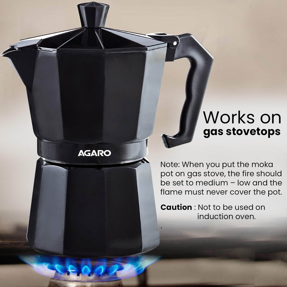 Zoom Classic Moka Pot, 240ml, Black | Serves 6 Cups | AGARO – Agaro