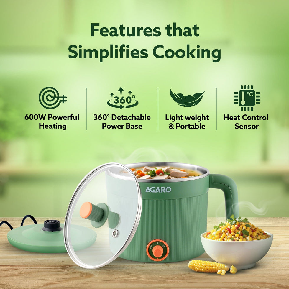 Regency Multi Cook Kettle With Steamer, 1.2L (Sea Green) | AGARO – Agaro