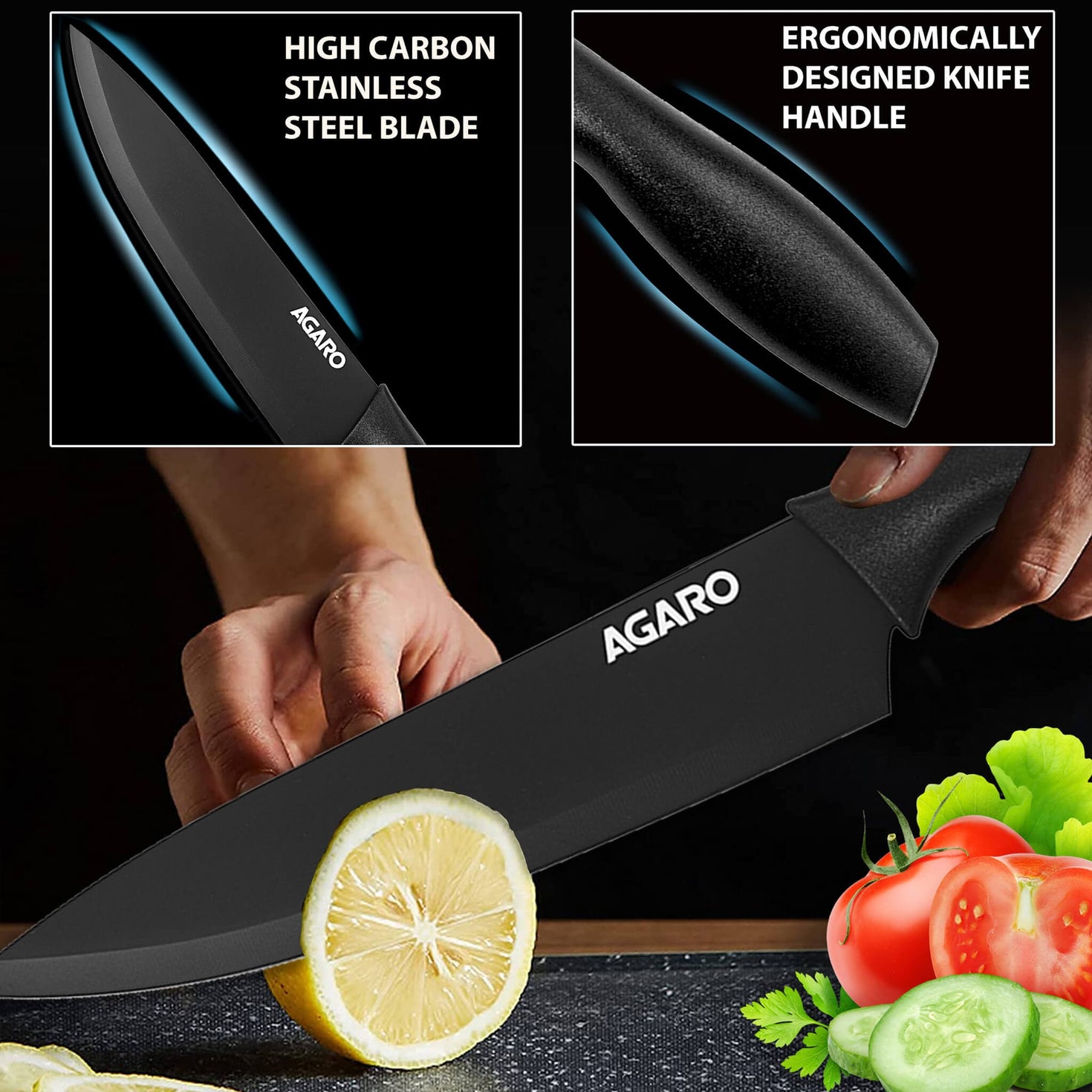 Multi Utility SS Black 6Pcs Knife Set | AGARO – Agaro