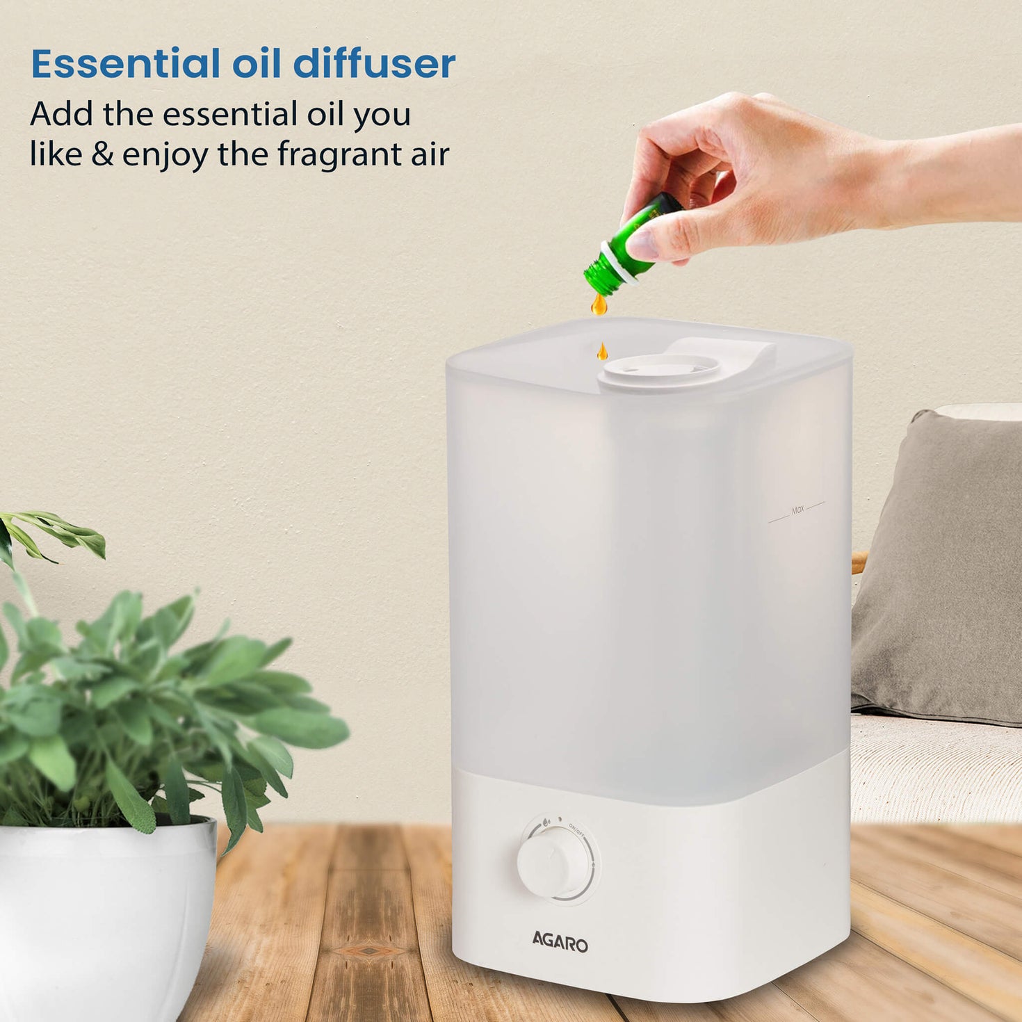AGARO Breeze Cool Mist Ultrasonic Humidifier, Aroma Diffuser Support ...