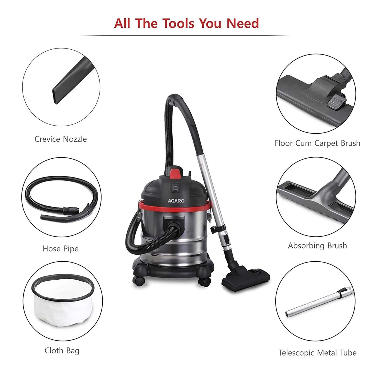 AGARO ACE 1600W Wet & Dry Vacuum Cleaner | Powerful & Versatile Cleaning Solution – Agaro