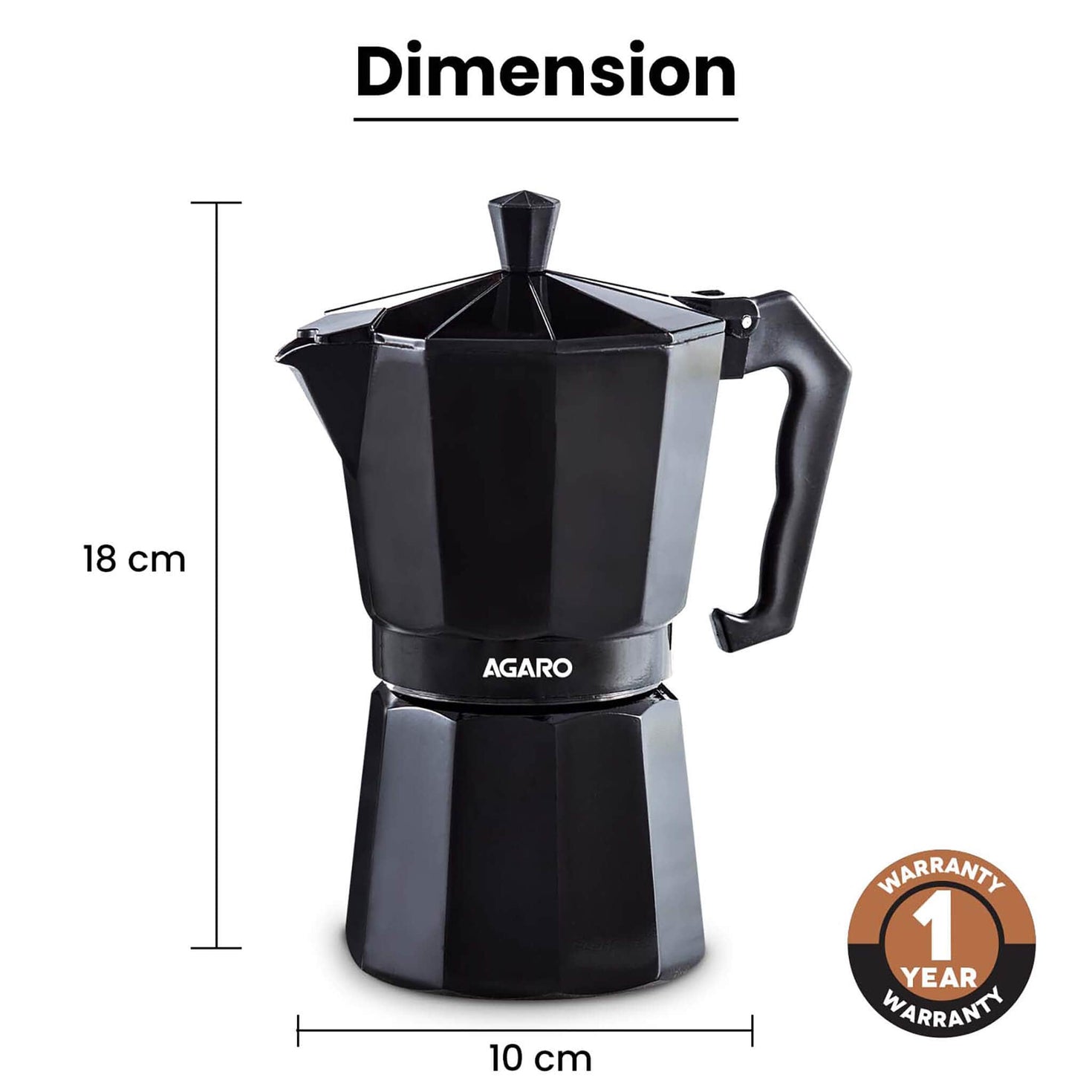 Zoom Classic Moka Pot, 240ml, Black | Serves 6 Cups | AGARO – Agaro