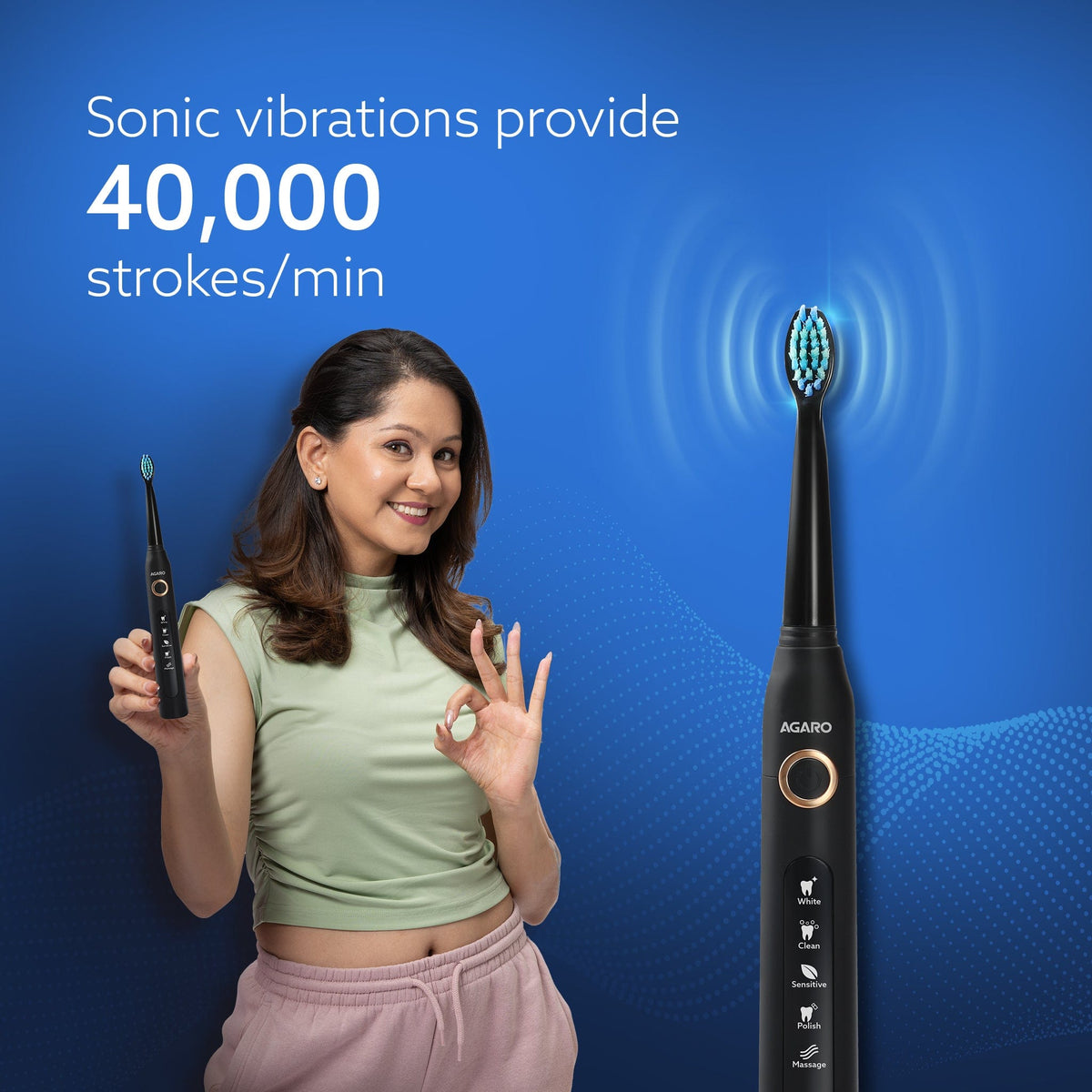 AGARO COSMIC Sonic Electric Toothbrush for Adults with 5 Modes, 3 Brush ...