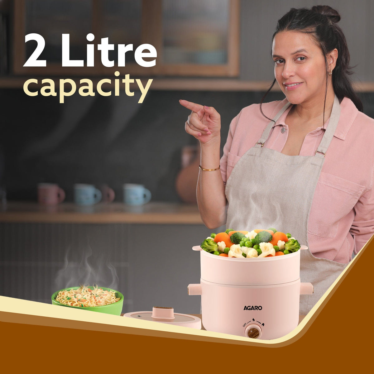 Primo Multi Function Pot 2L, Double Layered Body, Ceramic Coated – Agaro