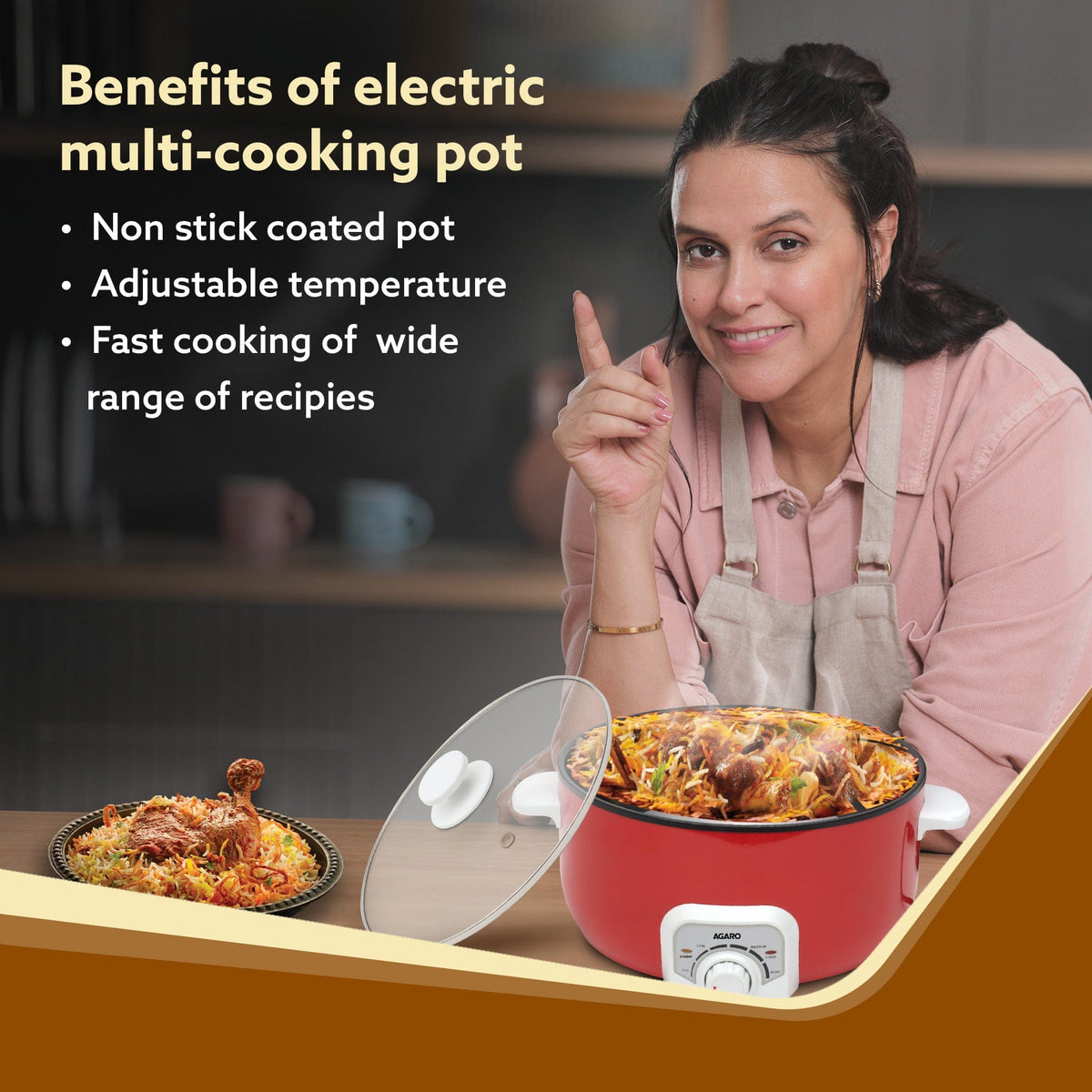 AGARO Regal Electric Multi Cooking Pot, 3L, 1200W, Automatic Boiler ...