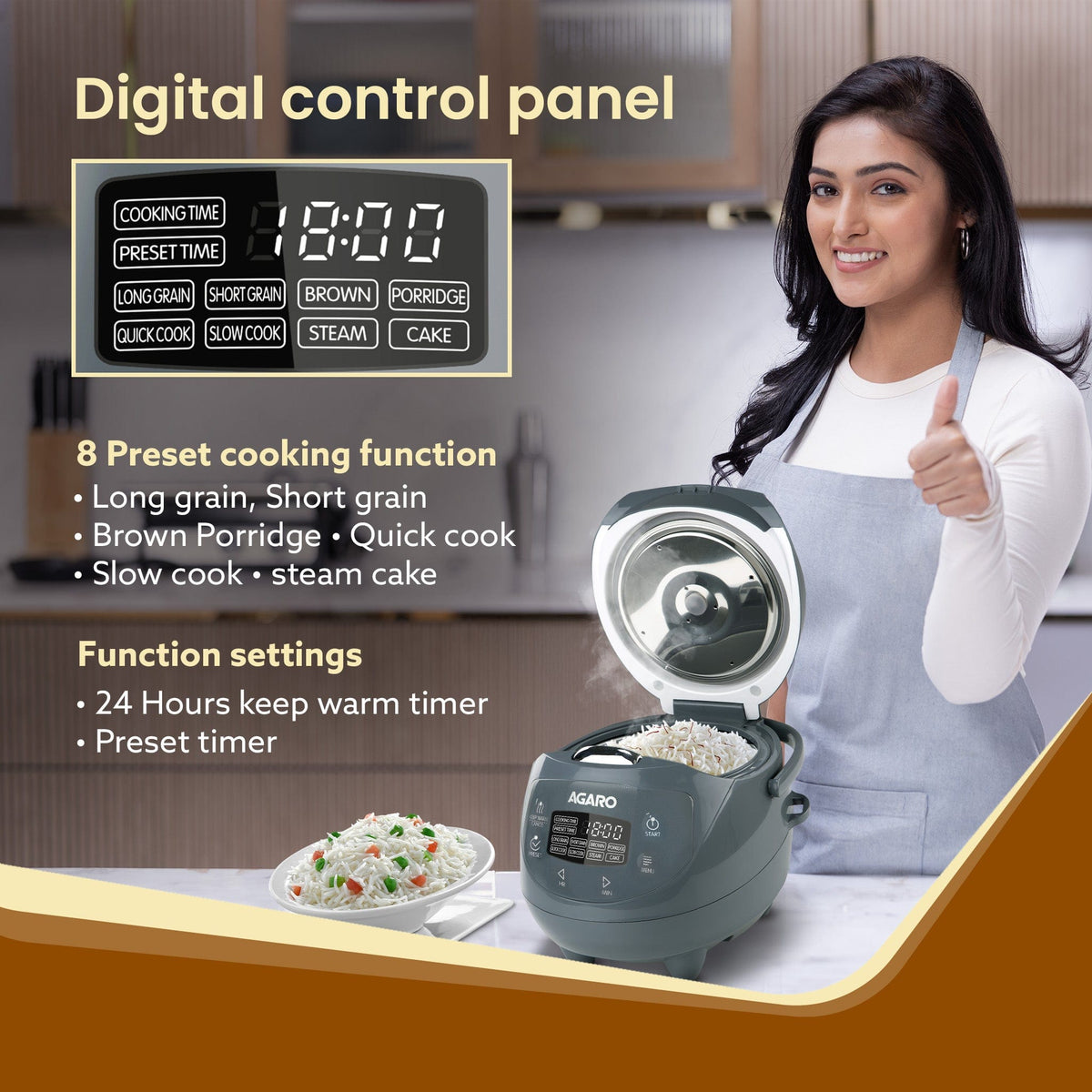 Imperial Electric Rice Cooker - 2L - Grey | AGARO – Agaro