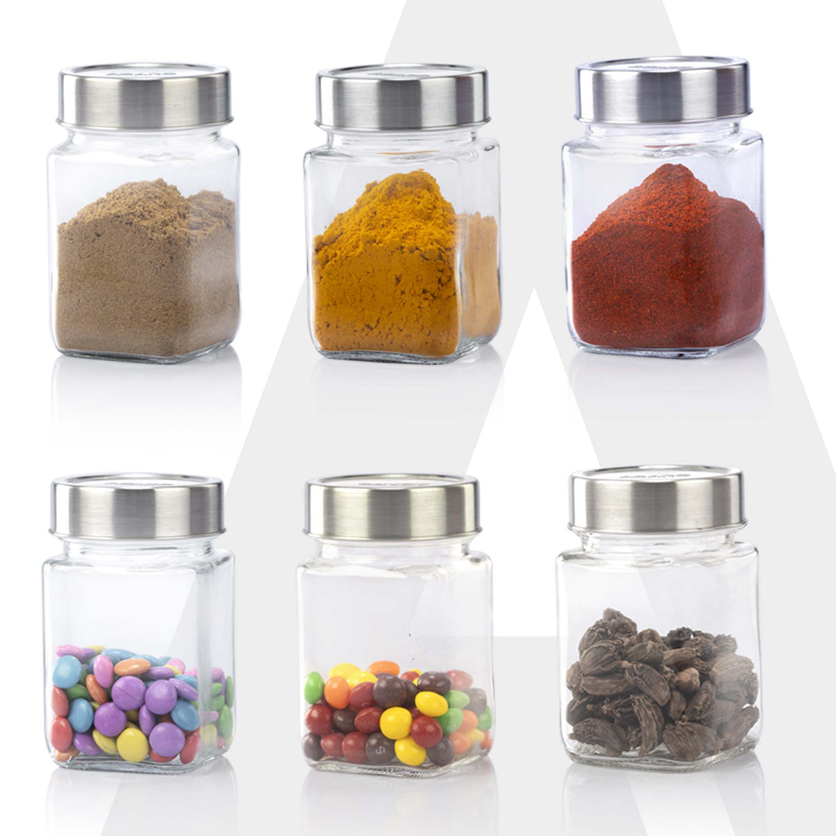 AGARO Elegant Cube Glass Jar 310 ml, Kitchen Organizer, Pack of 6