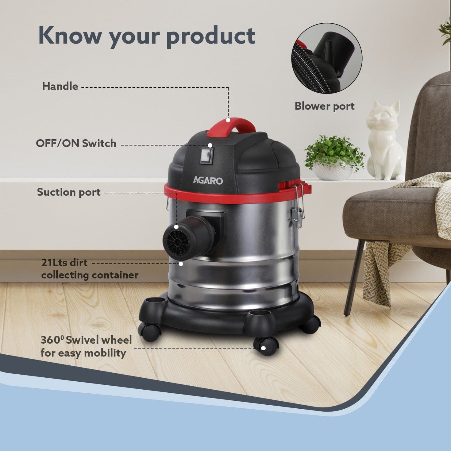 AGARO ACE 1600W Wet & Dry Vacuum Cleaner | Powerful & Versatile ...