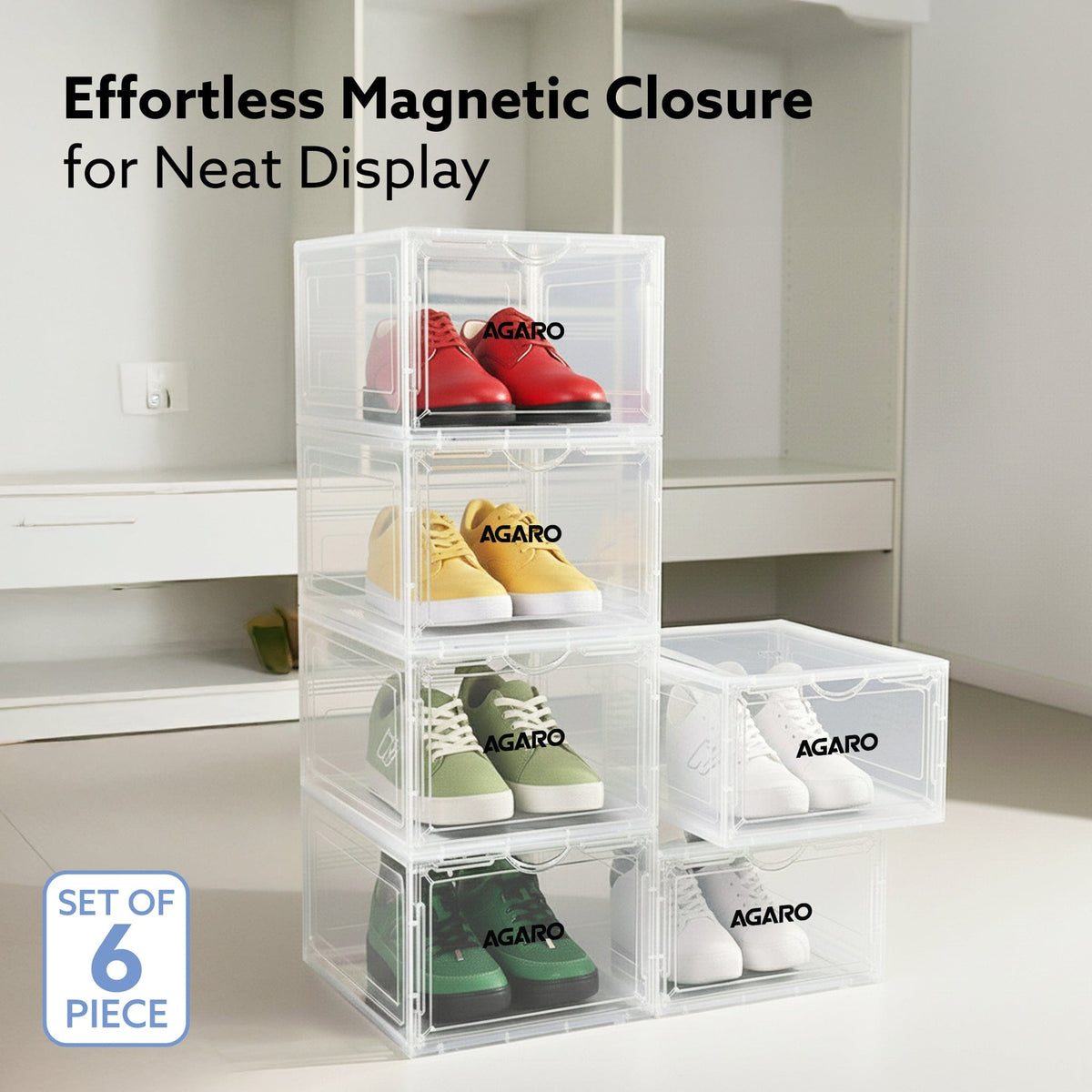 Stackable Shoe Storage Box Organizer | Heavy Duty, Transparent – Agaro